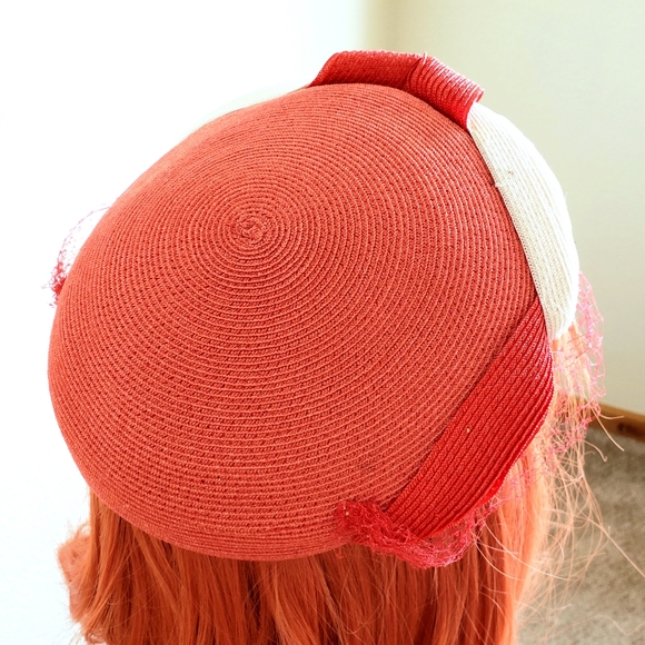 Vintage | Accessories | 94s White Red Turban Style Calot Half Hat Vtg ...